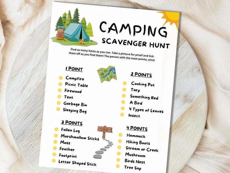 Camping Scavenger Hunt Game, Treasure Hunt Camping Activities for Kids ...
