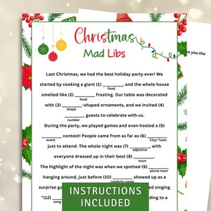 Christmas Mad Libs Game, Printable Christmas Games, Christmas Game for ...