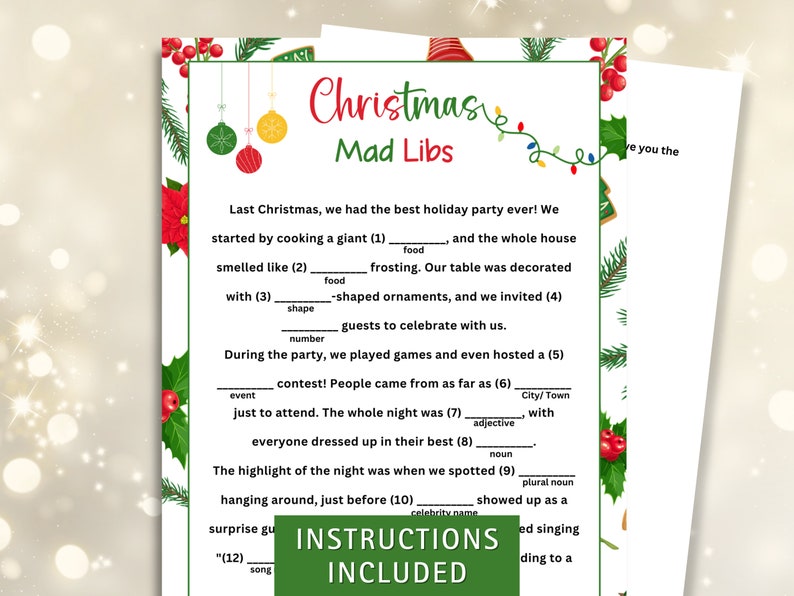 Christmas Mad Libs Game: Printable Holiday Party Game PDF Download - Etsy