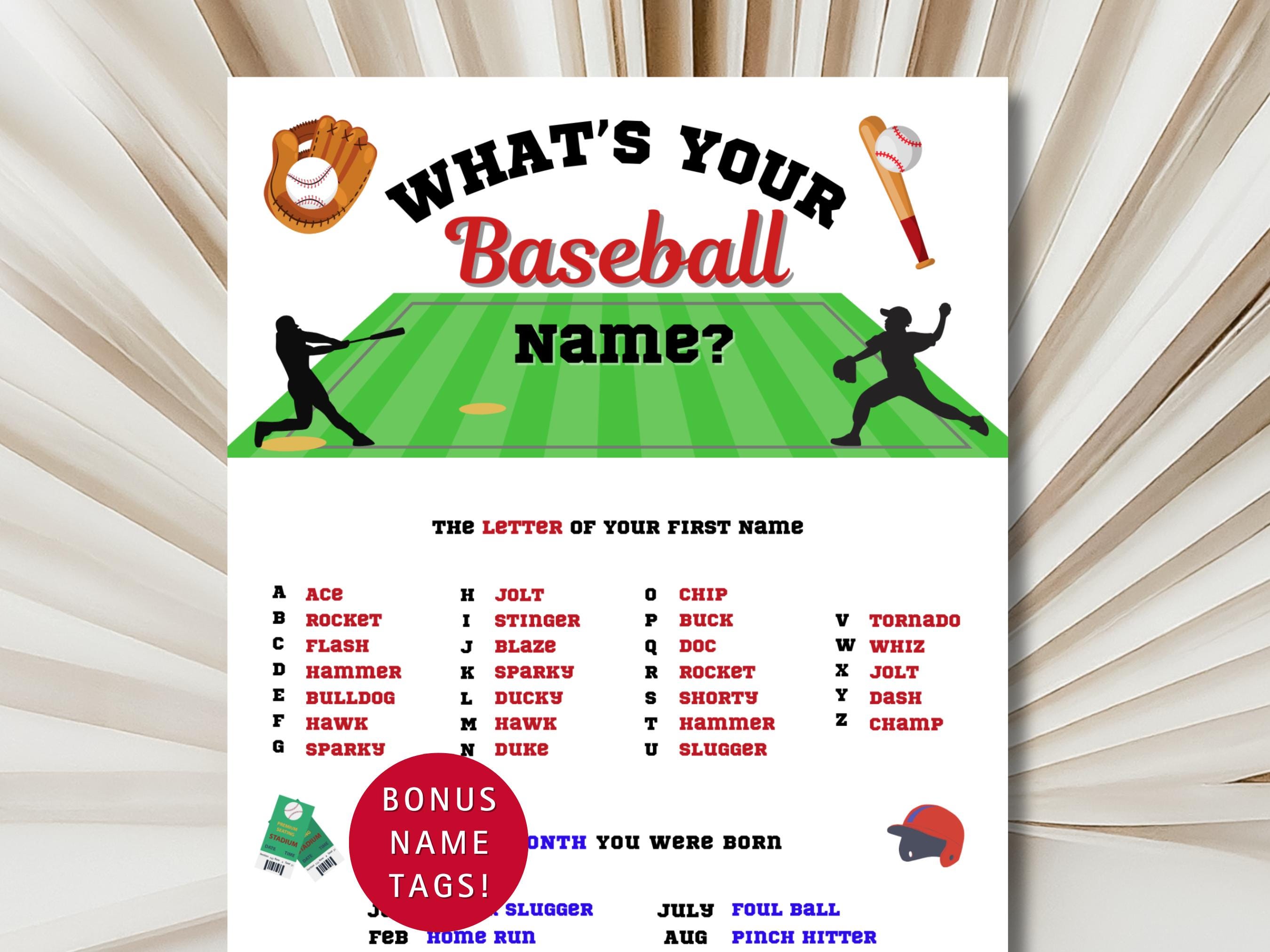 Baseball Name Game Baseball Team Party Game Printable Sports Game Kids ...