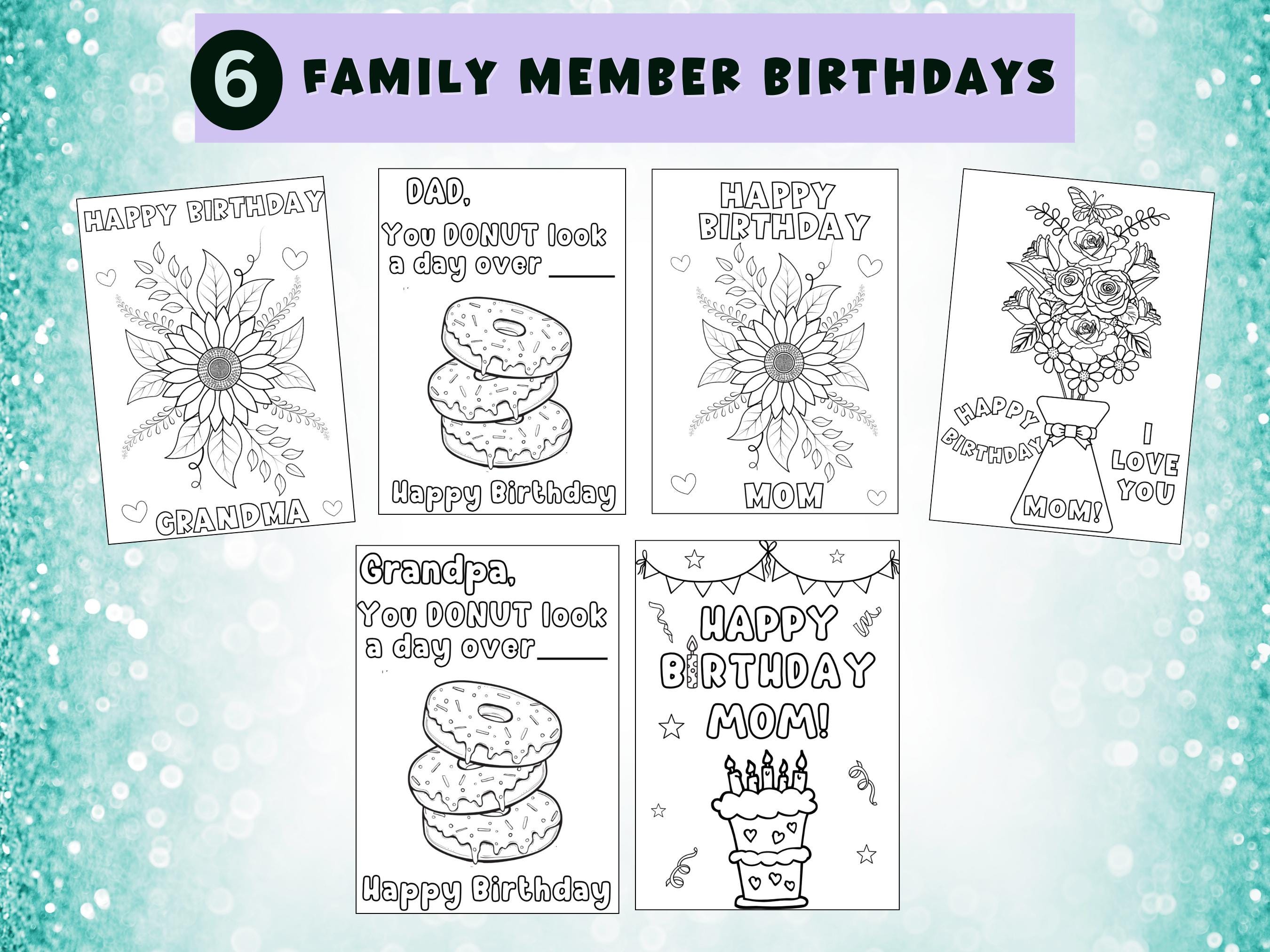 Happy Birthday Coloring Card Set: DIY Printable Cards (PDF) - Etsy