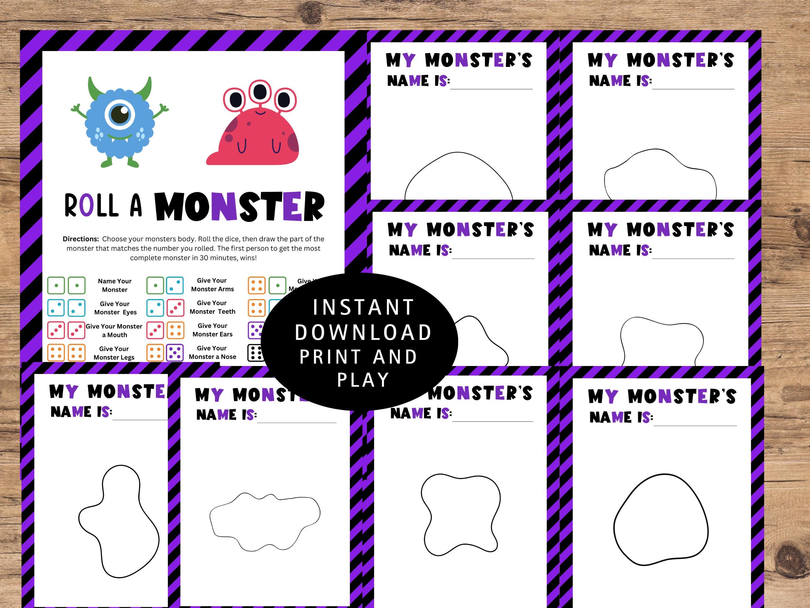 Printable Kids Dice Game: Create-a-monster Halloween Activity (PDF ...