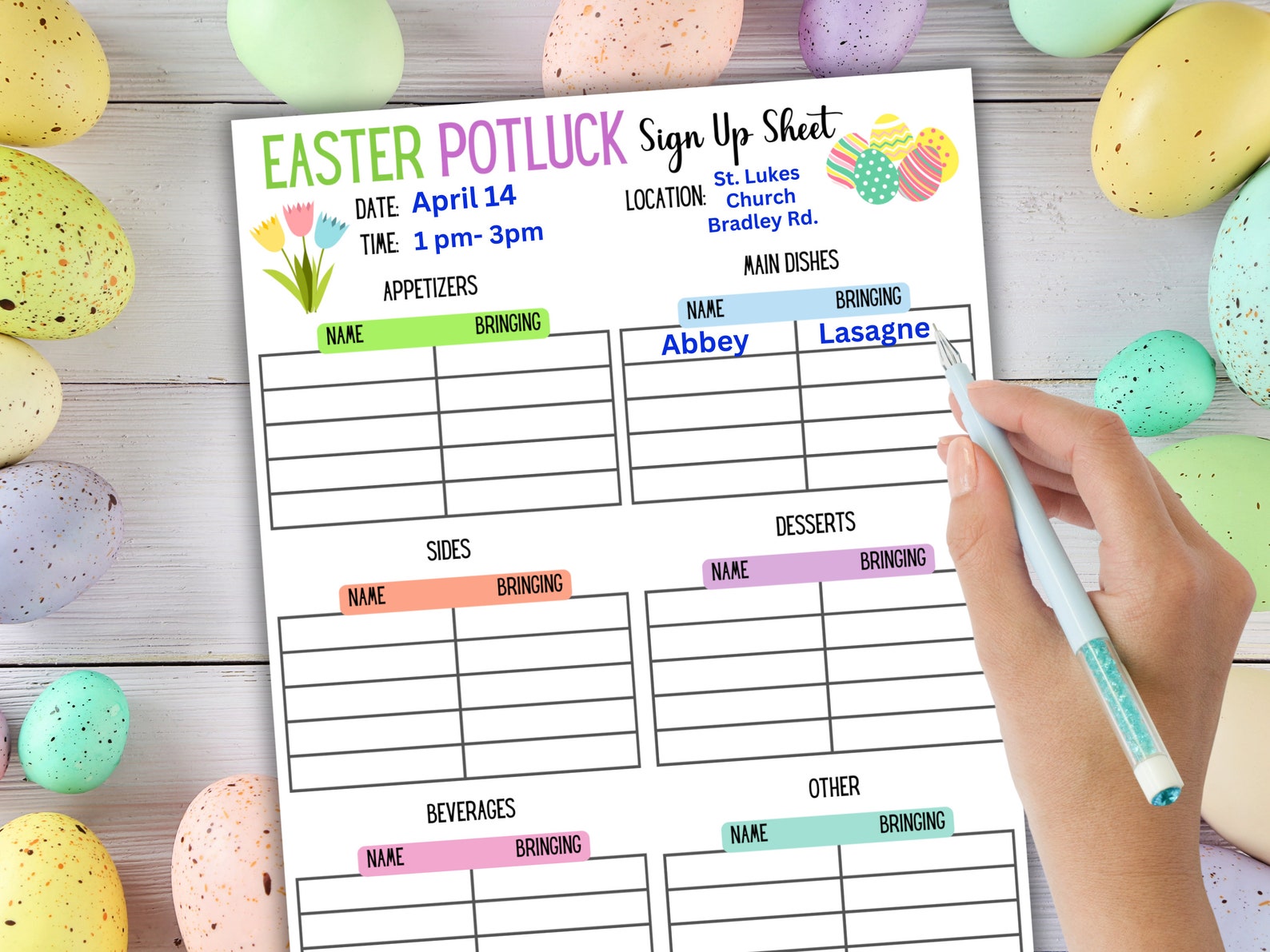 Easter Sunday Potluck Sign up Sheet, Easter Potluck Church Sign Up ...