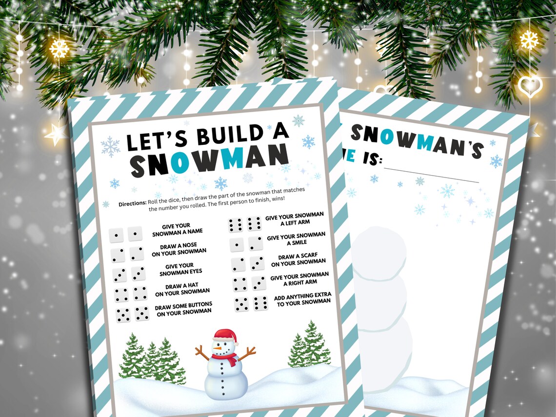 Roll A Snowman Game, Printable Christmas Game for Kids, Winter Activity ...