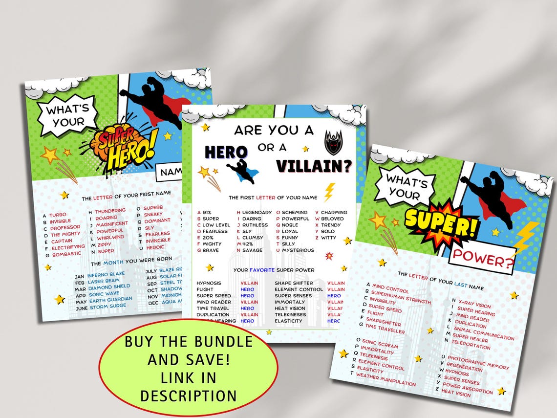 Superhero Name Game: Printable Birthday Party Activity (PDF Download - Etsy