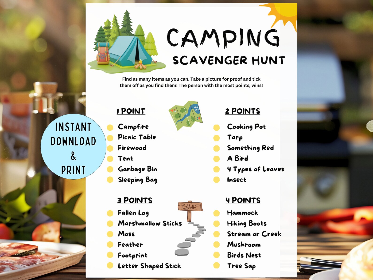 Camping Scavenger Hunt Game, Treasure Hunt Camping Activities for Kids ...