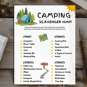 Camping Scavenger Hunt Game, Treasure Hunt Camping Activities for Kids ...
