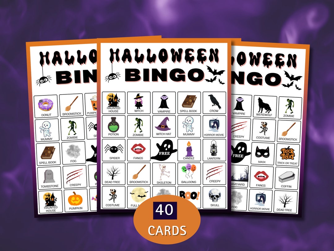 Halloween Bingo, 40 Halloween Cards, Kids Halloween Games, Classroom ...
