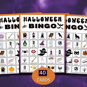 Halloween Bingo Game: 40 Printable Cards, Kids Classroom Activity (PDF ...