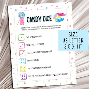 Candy Dice Game, Printable Party Games for Birthdays, Kids Birthday ...