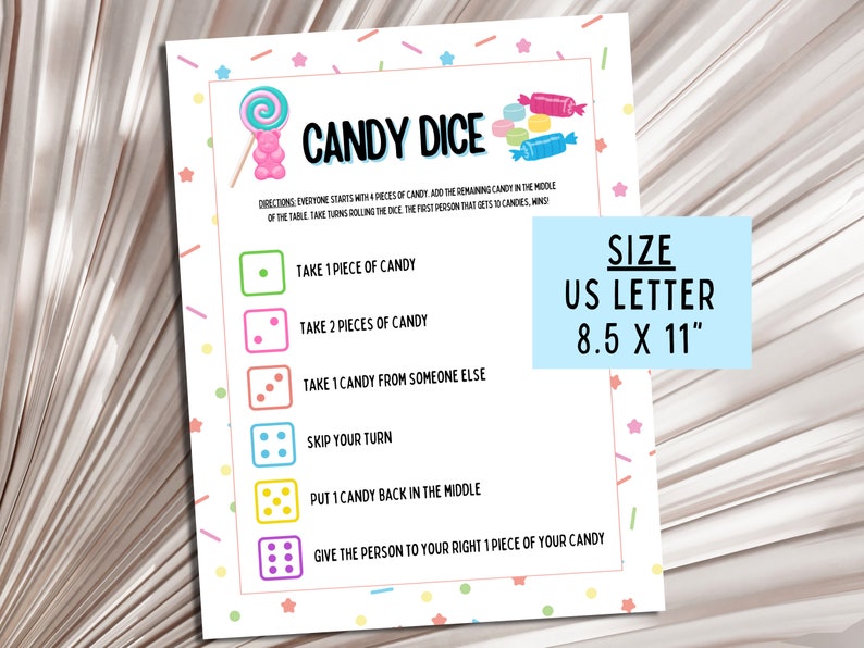 Candy Dice Game, Printable Party Games for Birthdays, Kids Birthday ...