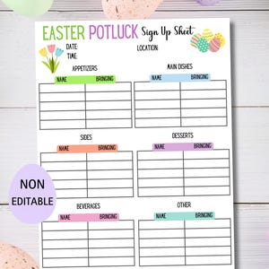Easter Sunday Potluck Sign up Sheet, Easter Potluck Church Sign Up ...