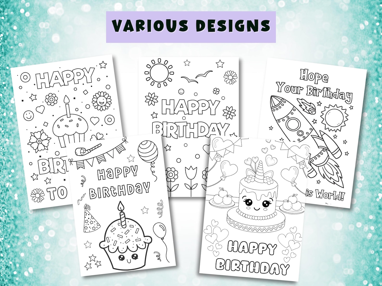 Happy Birthday Coloring Card Set: DIY Printable Cards (PDF) - Etsy