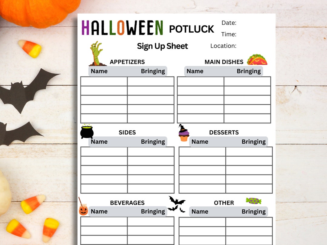 Halloween Potluck Sign up Sheet, Halloween Party Food List, Sign up ...