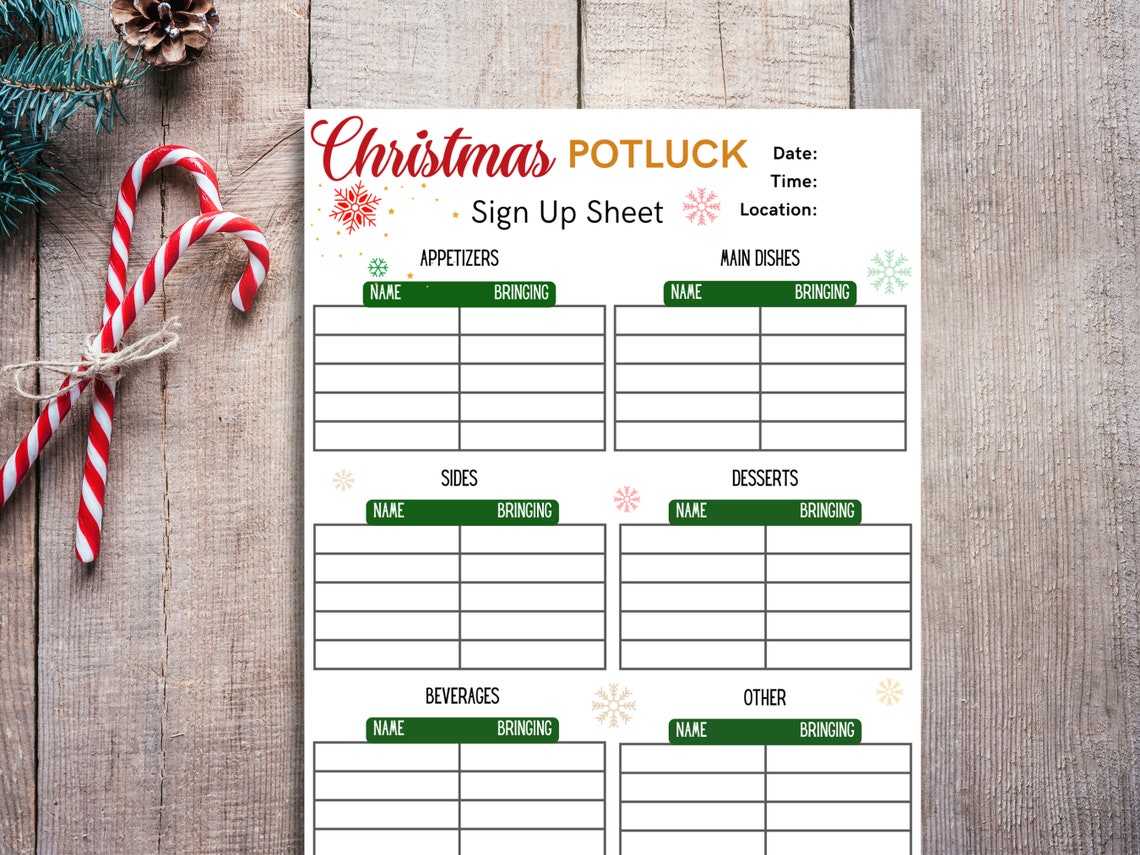 Christmas Potluck Sign-up Sheet: Holiday Party List (PDF Download) - Etsy