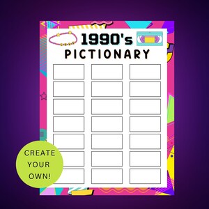 90s Theme Pictionary Game: Printable Retro Party Activity (PDF Download ...