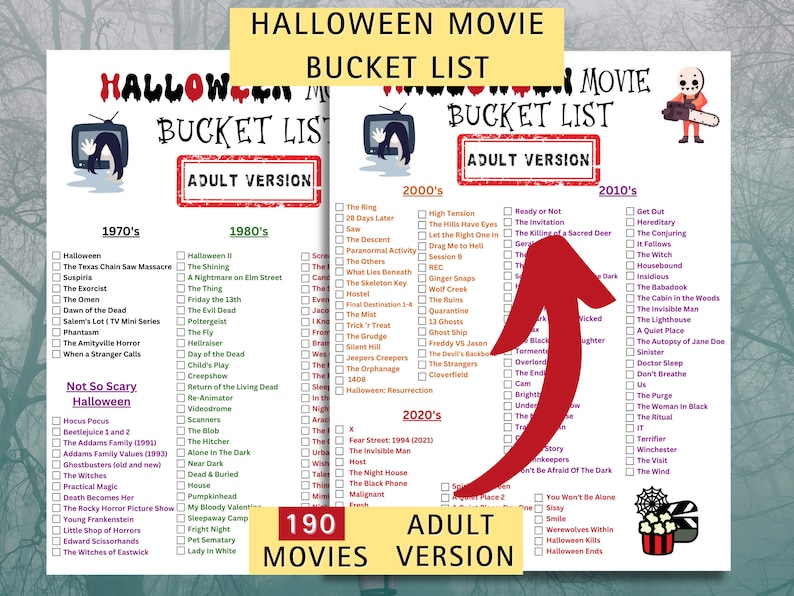 Adult Halloween Movie Bucket List, Adult Horror Movie Night, Adult ...