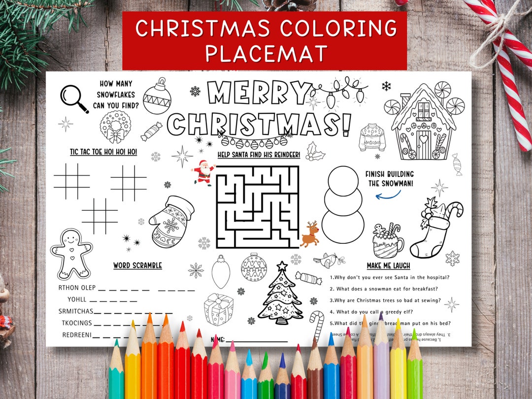 Christmas Coloring Placemat. Printable Kids Christmas Coloring Page ...