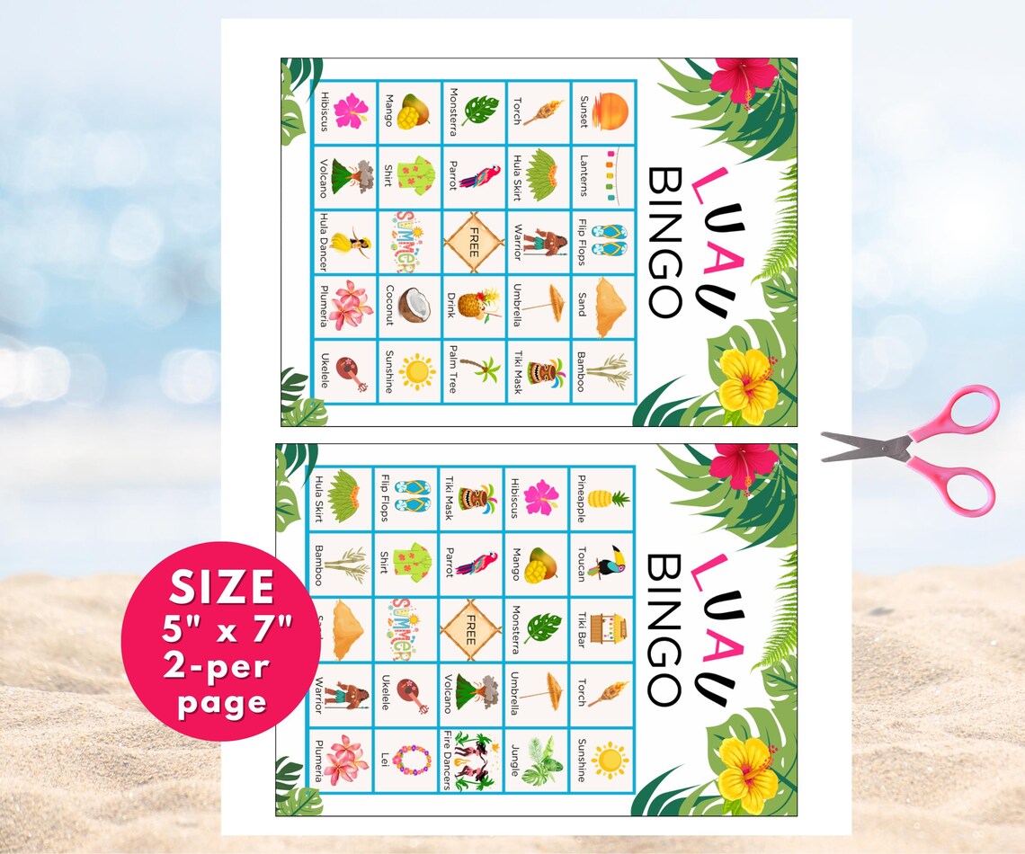 Hawaiian Birthday Party, Luau Bingo, Aloha Bingo, Hawaiian Bingo Game ...
