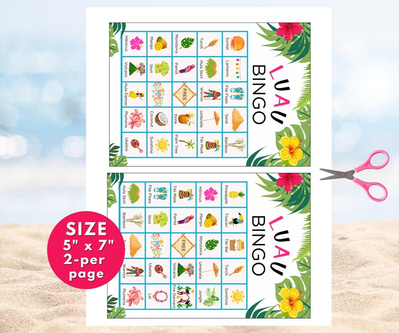Hawaiian Birthday Party, Luau Bingo, Aloha Bingo, Hawaiian Bingo Game ...