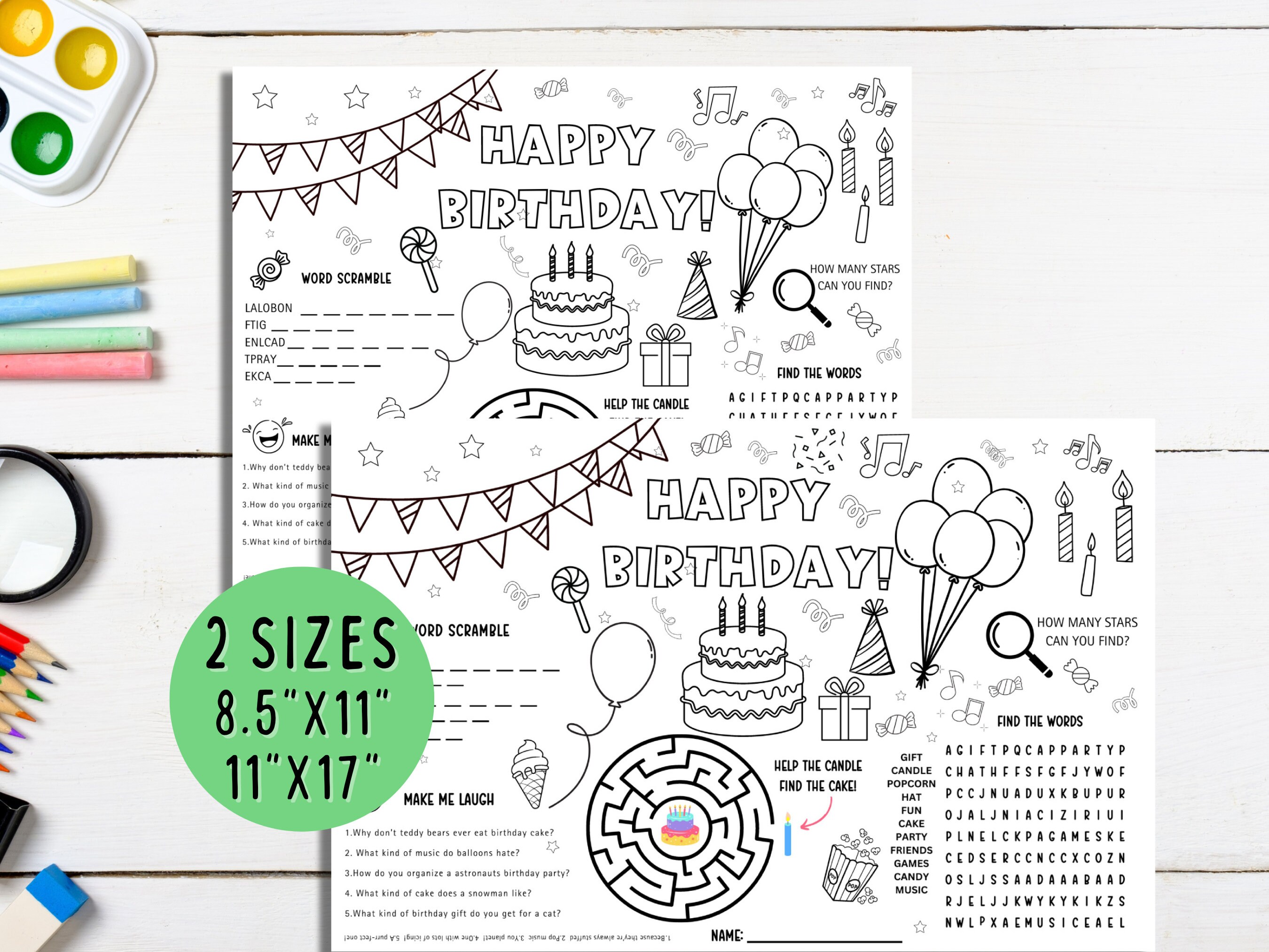 Birthday Coloring Activity Sheet, Kids Party Activity Page (PDF) - Etsy