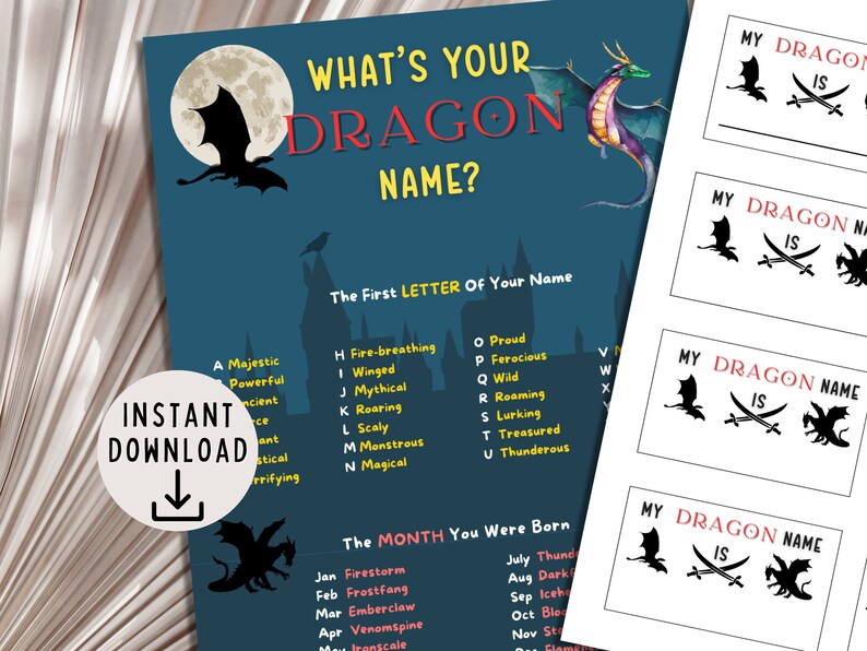 Dragon Name Game: Kids Birthday Party Activity PDF Download - Etsy