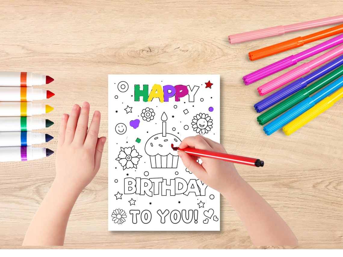 Happy Birthday Coloring Card Set: DIY Printable Cards (PDF) - Etsy