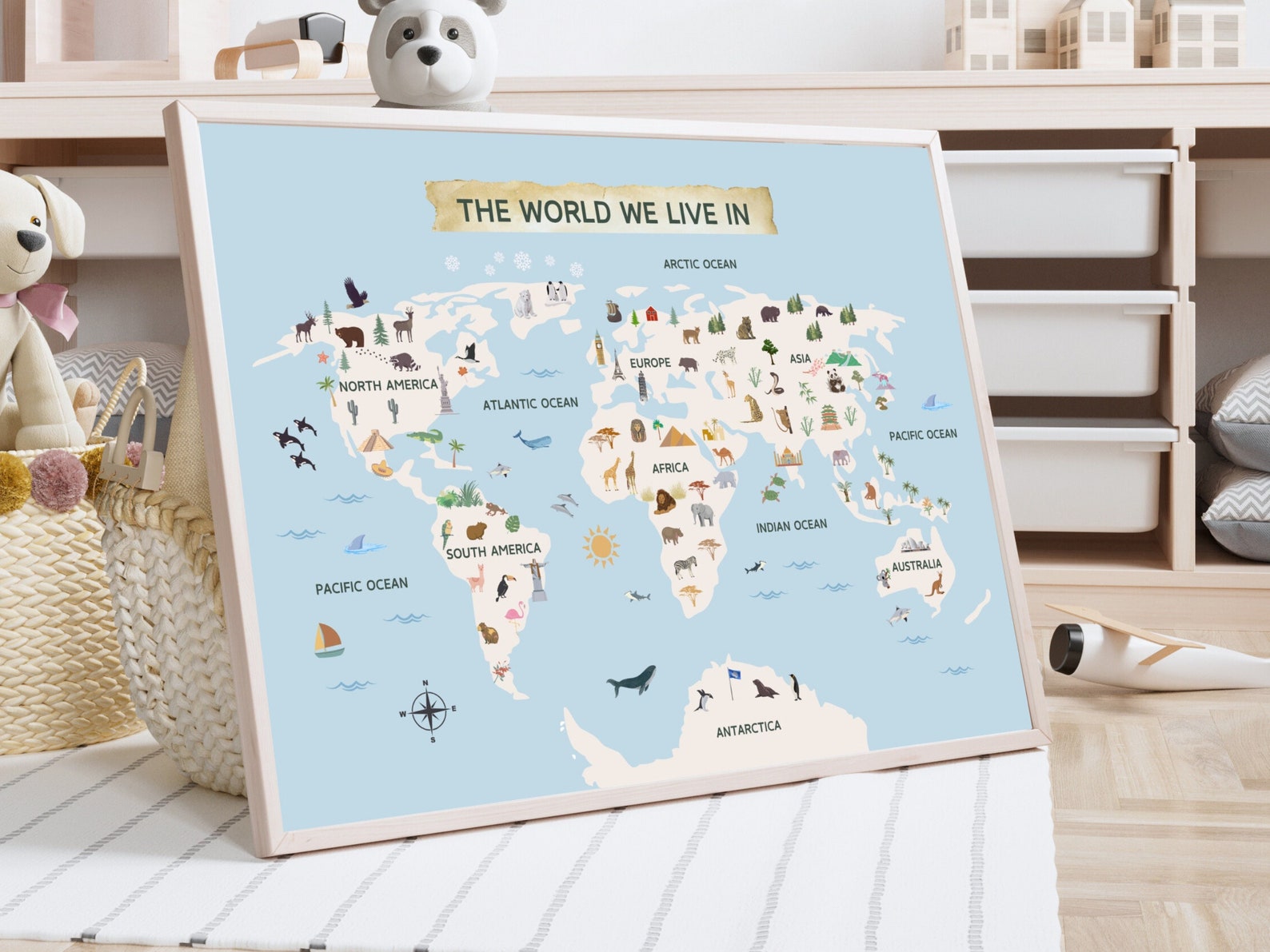 World Map Wall Print, Kids Wall Art, Classroom Print, Educational Kids ...