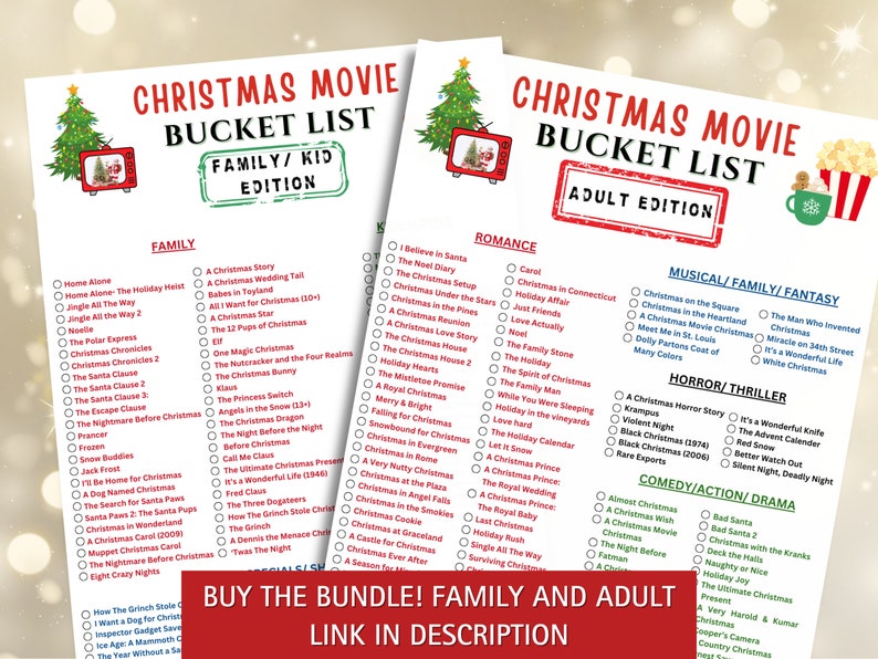Christmas Movie Bucket List: Family Holiday Checklist (PDF Download) - Etsy