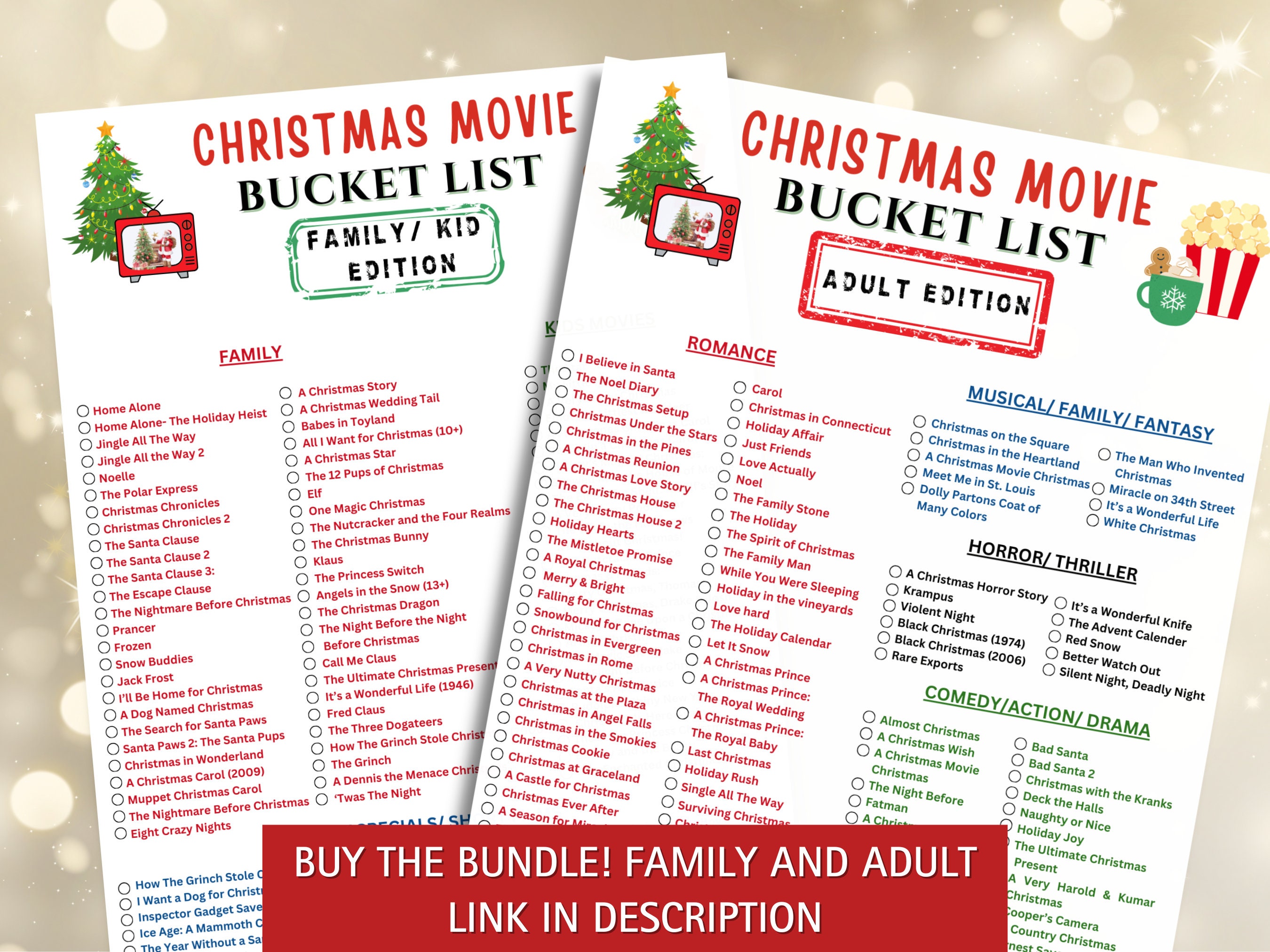 Christmas Movie Bucket List: Family Holiday Checklist (PDF Download) - Etsy