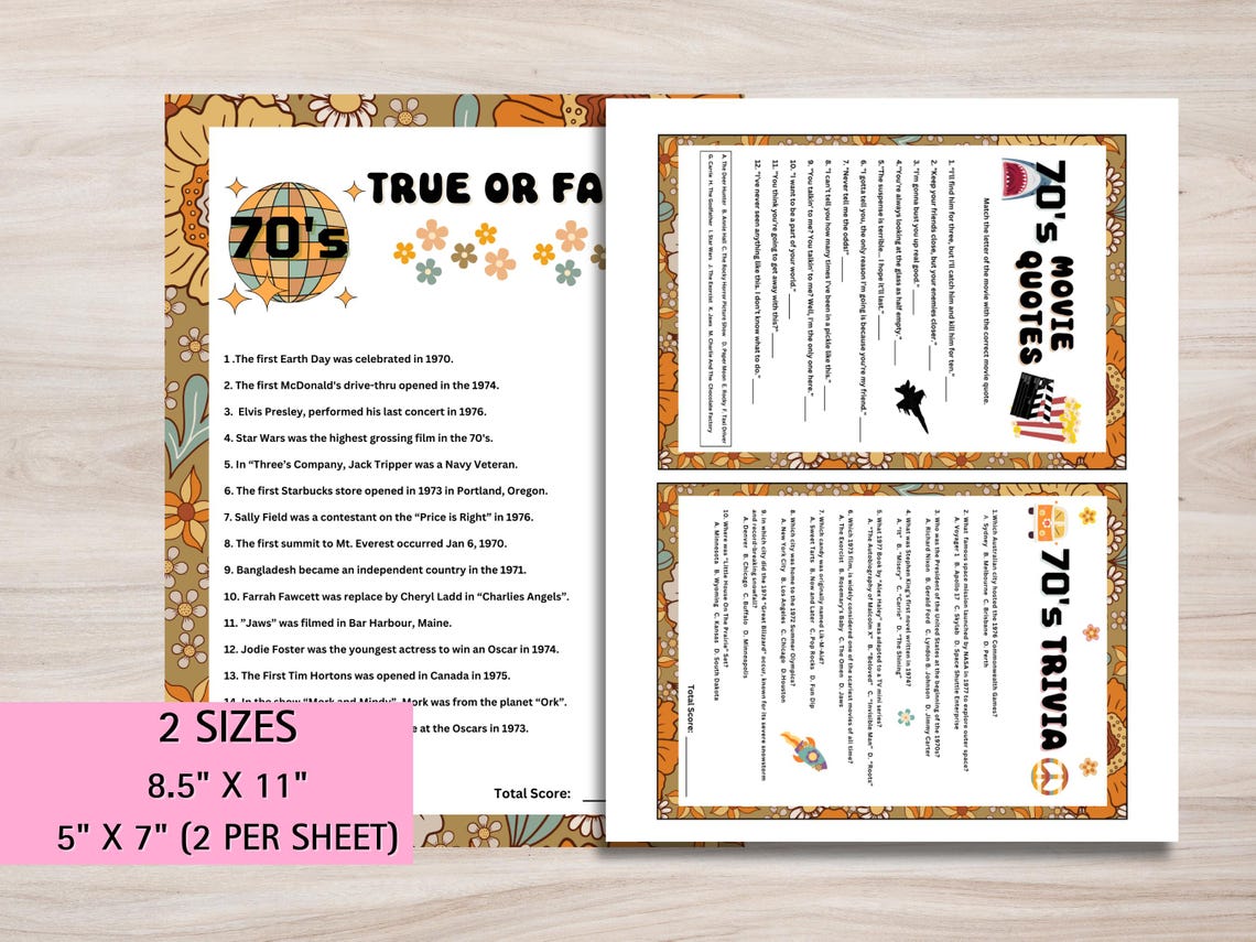 1970s Trivia Game Bundle: Retro Party Games (printable PDF Download) - Etsy