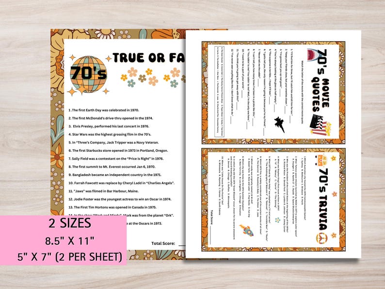 1970s Trivia Game Bundle: Retro Party Games (printable PDF Download) - Etsy