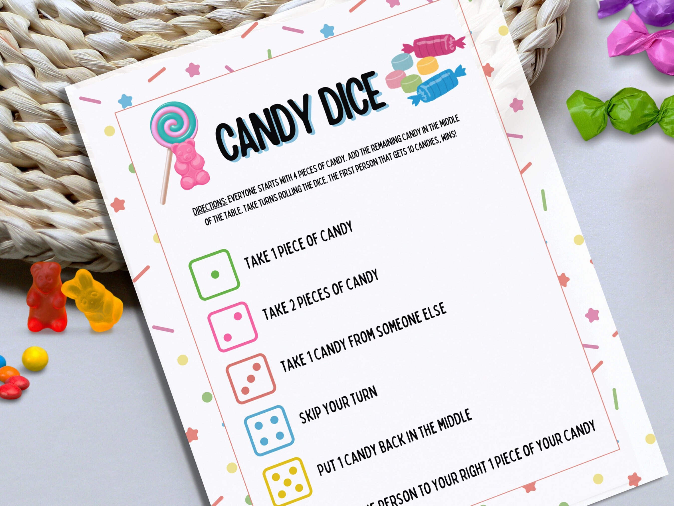 Candy Dice Game, Printable Party Games for Birthdays, Kids Birthday ...
