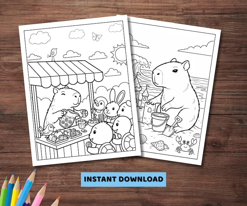 Capybara Coloring Pages, Animal Coloring Pages, 30 Coloring Sheets (PDF ...