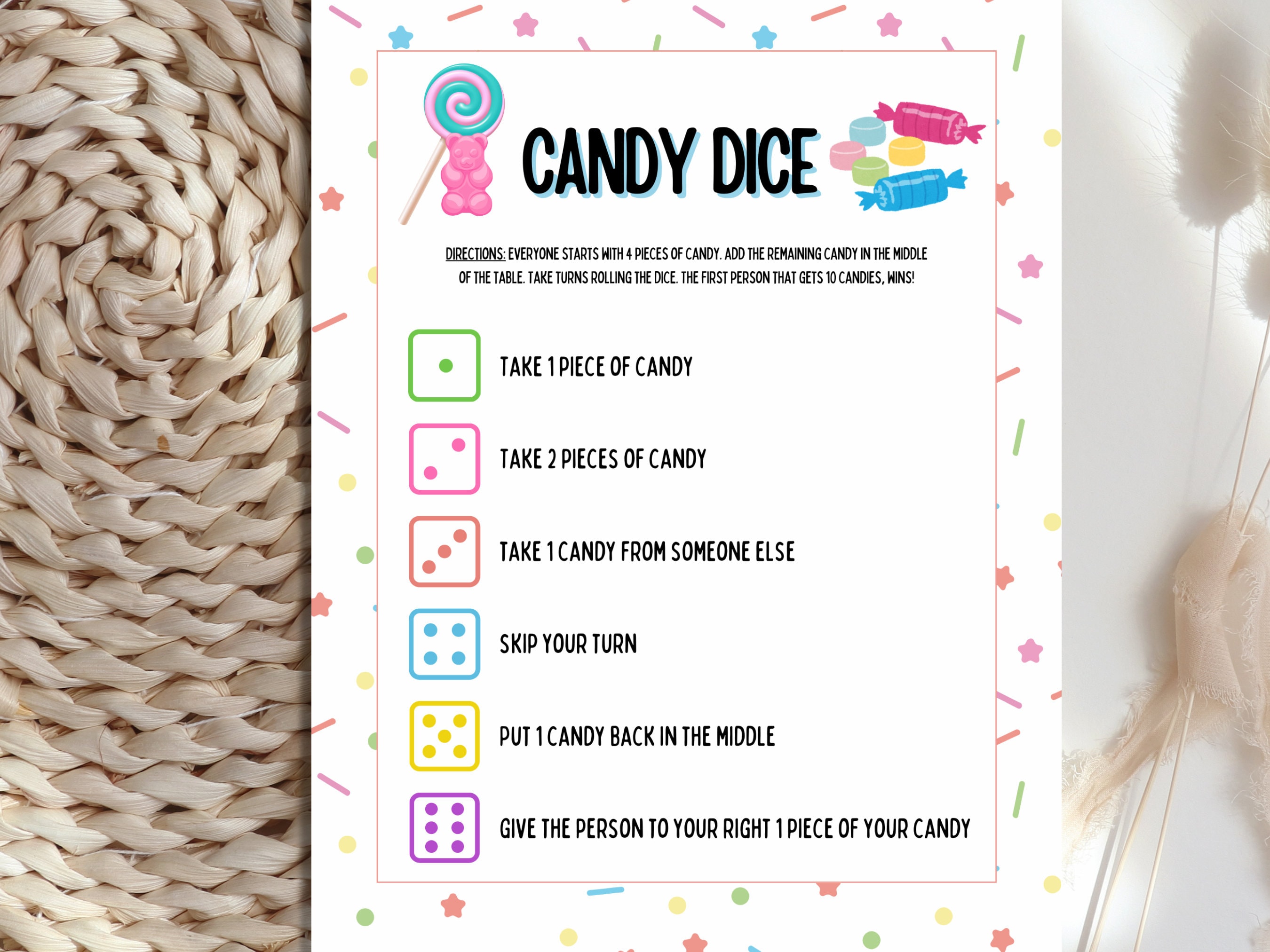 Candy Dice Game, Printable Party Games for Birthdays, Kids Birthday ...