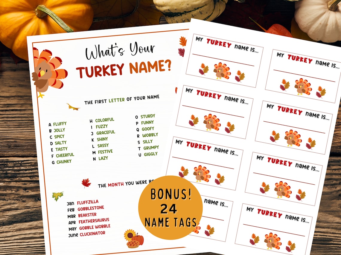 What's Your Turkey Name Game, Thanksgiving Game Printable, Thanksgiving ...