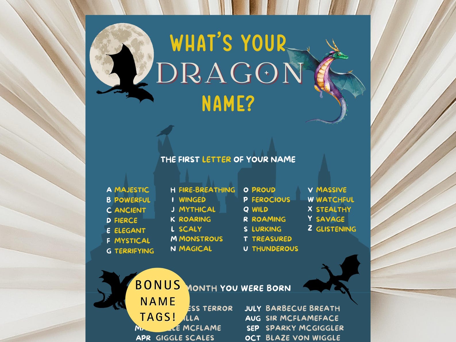 Funny Dragon Name Game: Medieval Birthday Party (printable PDF Download ...