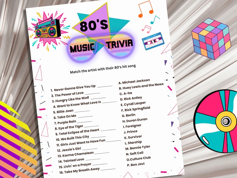 1980s Music Trivia Game: Retro Birthday Party (digital PDF Download - Etsy