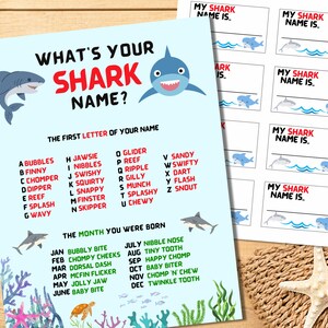 Summer Birthday Game, Shark Name Game, Summer Printable Games, Beach ...