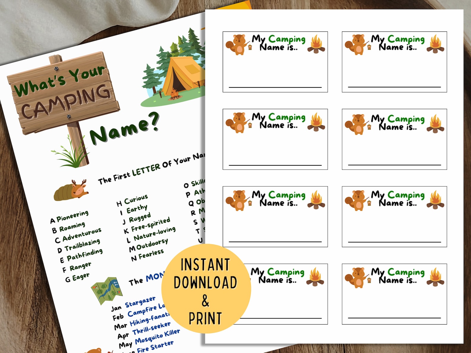 What's Your Camping Name, Camping Game Printable, Name Generator ...