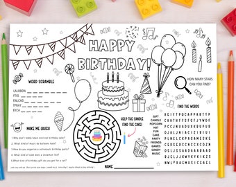 Birthday Coloring Activity Sheet, Kids Party Activity Page (PDF) - Etsy
