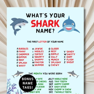 Shark Birthday Party Game: What's Your Shark Name (PDF Download) - Etsy