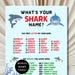 Shark Birthday Party Game: What's Your Shark Name (PDF Download) - Etsy
