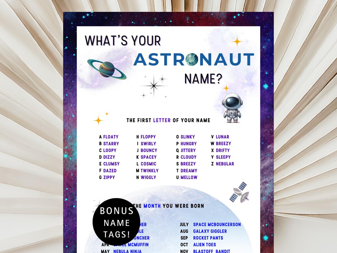 Astronaut Name Game, Outer Space Birthday Game, Boys Birthday Games ...