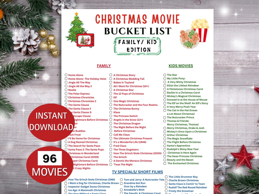 Christmas Movie Bucket List: Family Holiday Checklist (PDF Download) - Etsy