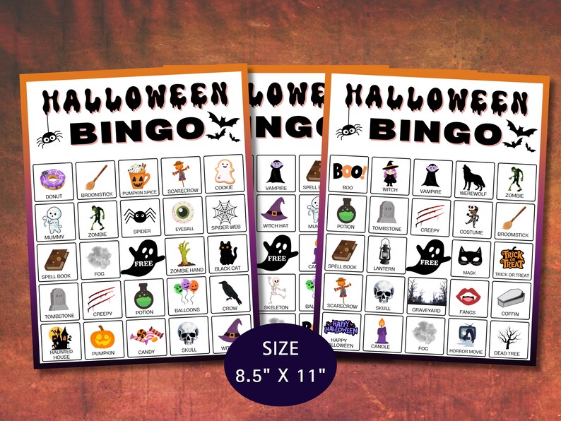 Halloween Bingo Game: 40 Printable Cards, Kids Classroom Activity (PDF ...