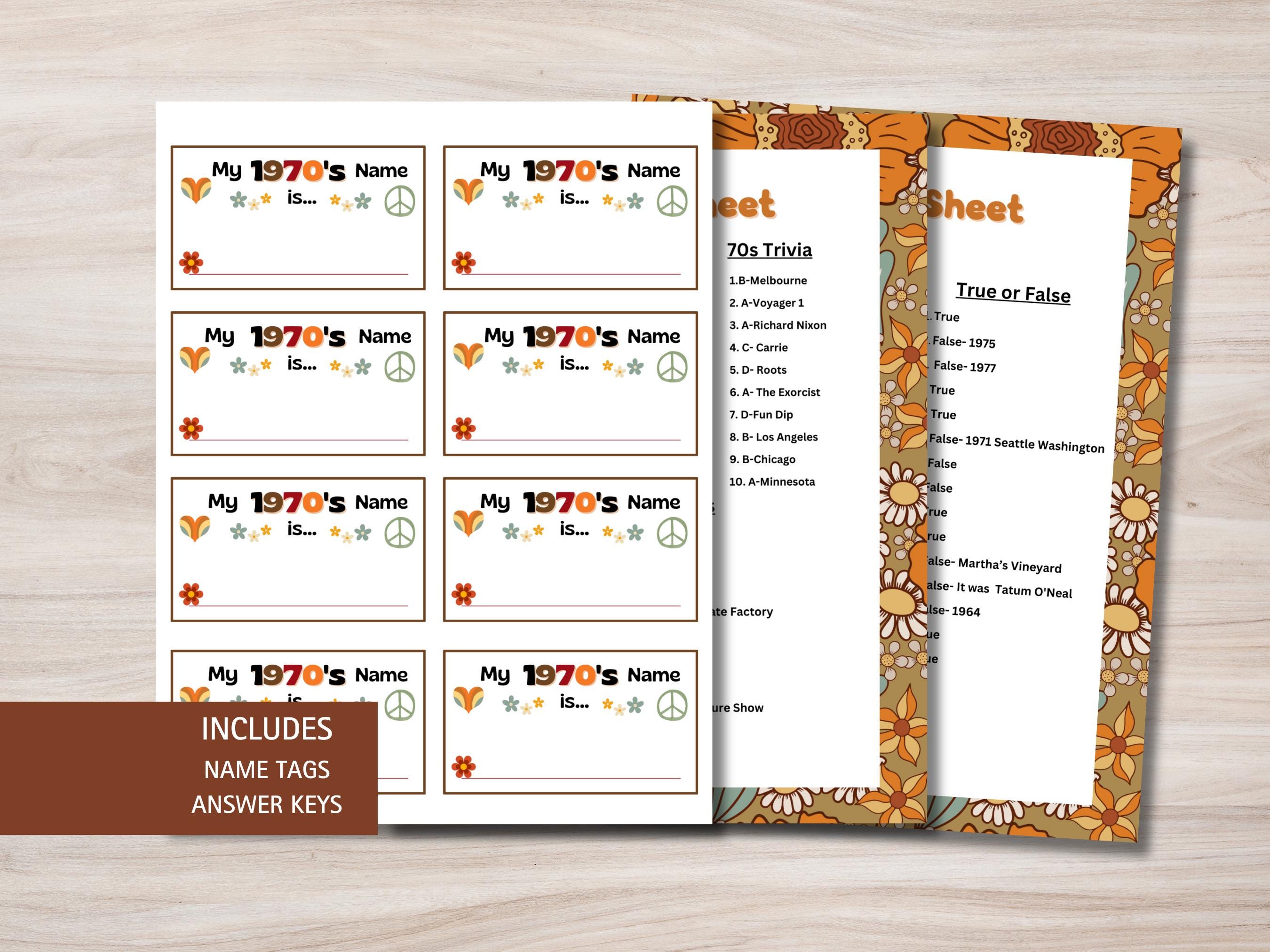 1970s Trivia Game Bundle: Retro Party Games (printable PDF Download) - Etsy
