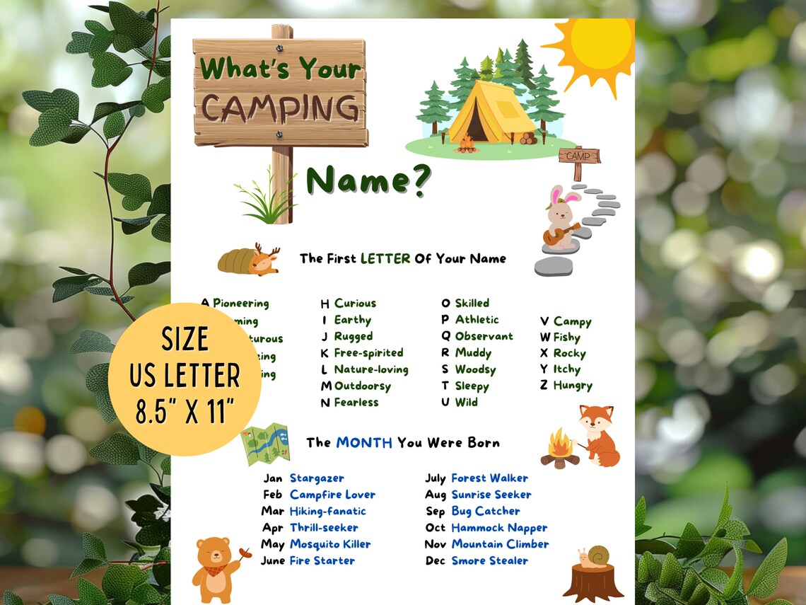 What's Your Camping Name, Camping Game Printable, Name Generator ...