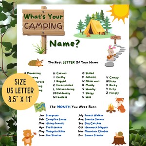 What's Your Camping Name, Camping Game Printable, Name Generator ...