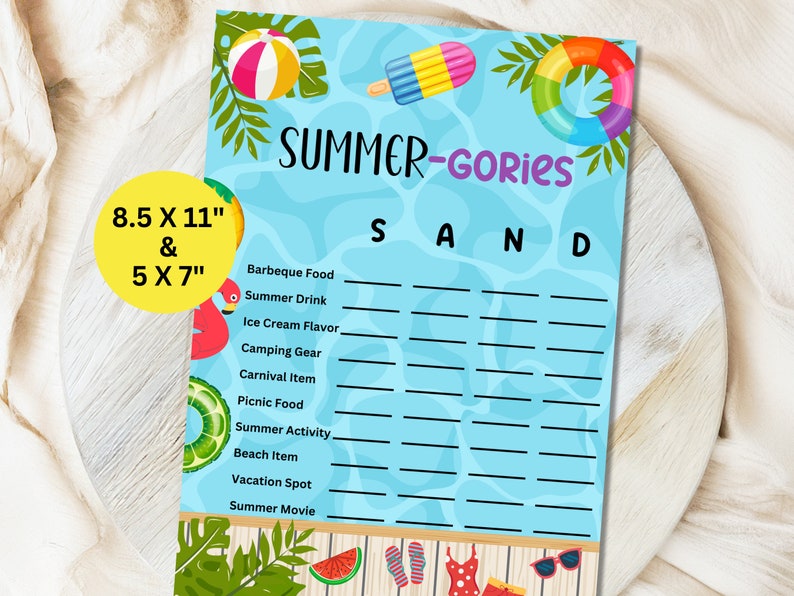 Summer Scattergories Game, Summer Party Games, Summer Activities for ...